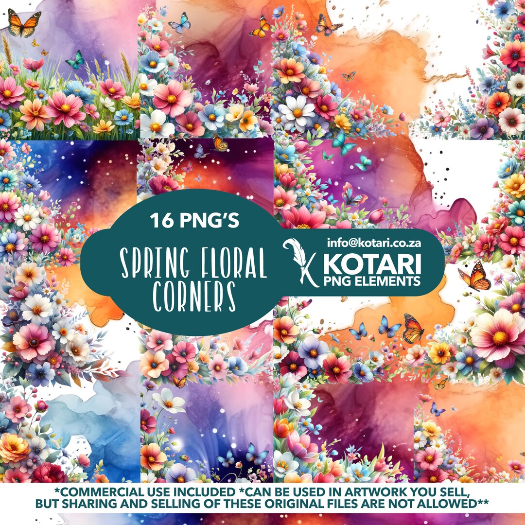 Spring Floral Corner Border - Transparent PNG Clipart - Commercial Use ...