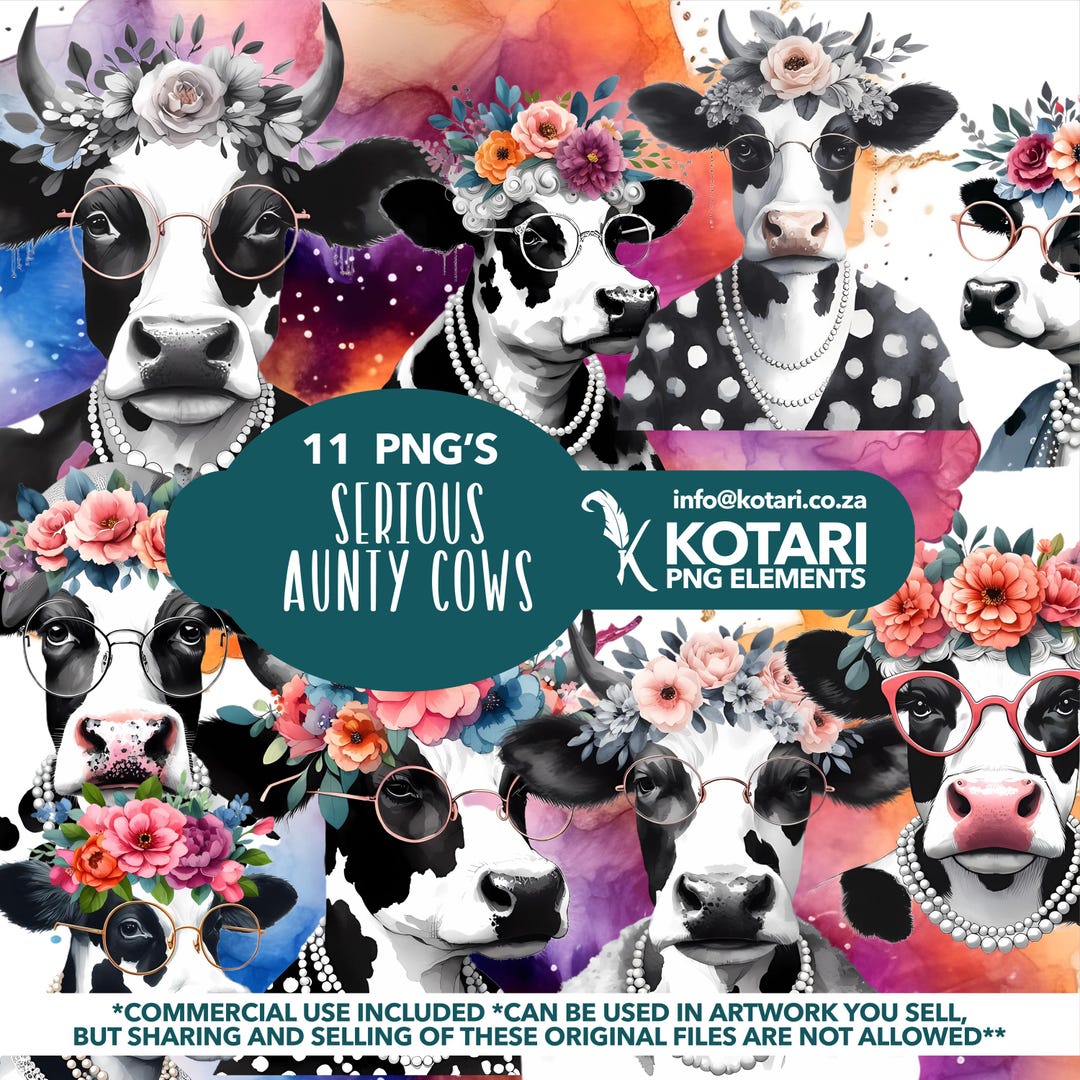Serious Aunty Cows - Transparent PNG Clipart - Etsy