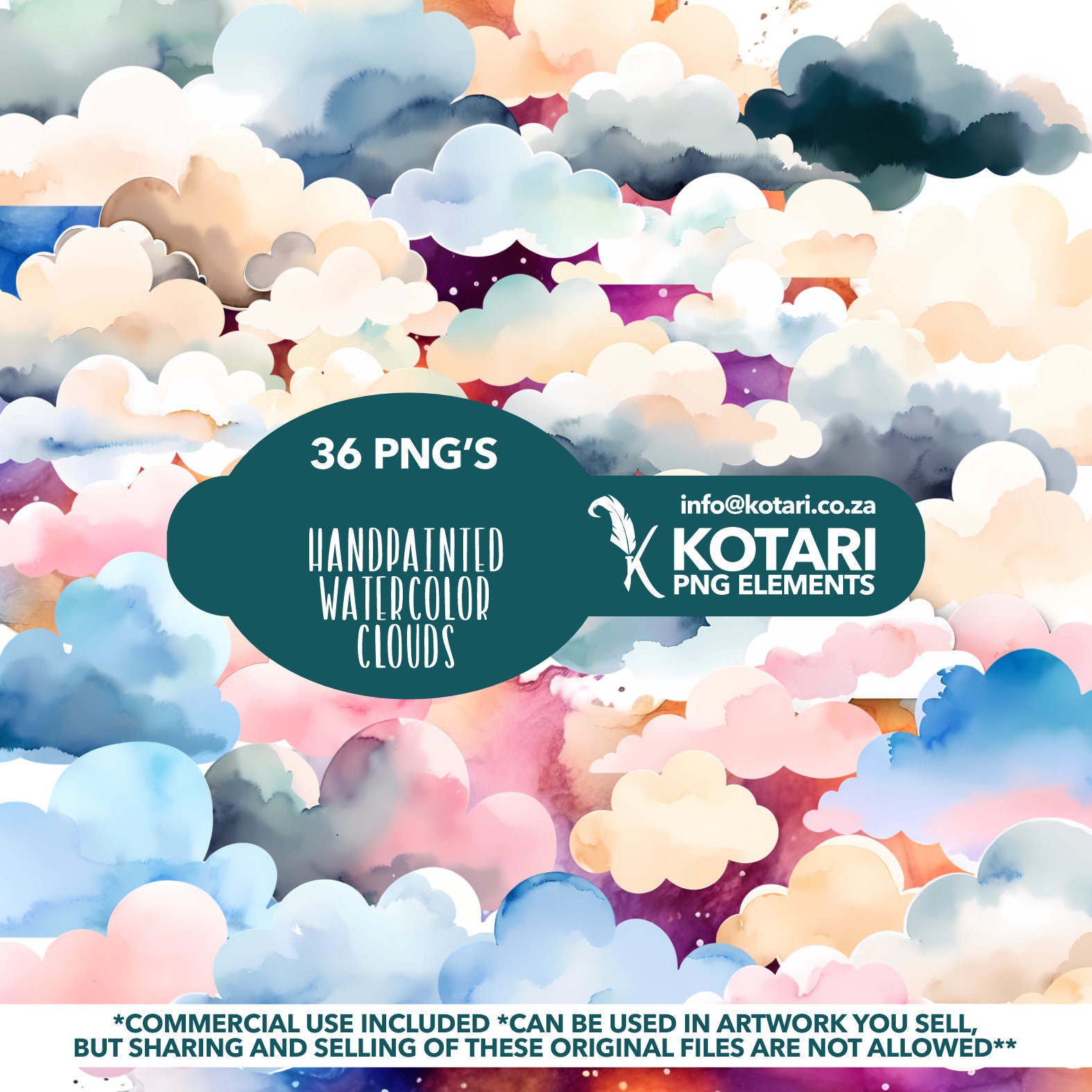 Watercolor Clouds Transparent PNG Clipart Commercial Use - Etsy
