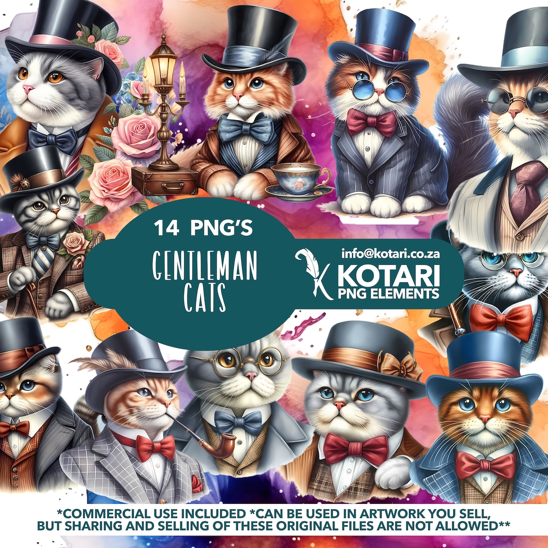 Gentleman Cat - Transparent PNG Clipart - Commercial Use - Etsy