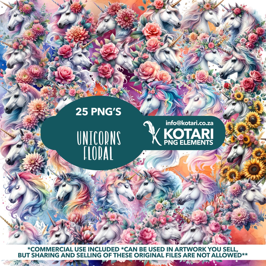 Floral Unicorn - Transparent PNG Clipart - Commercial Use - Etsy