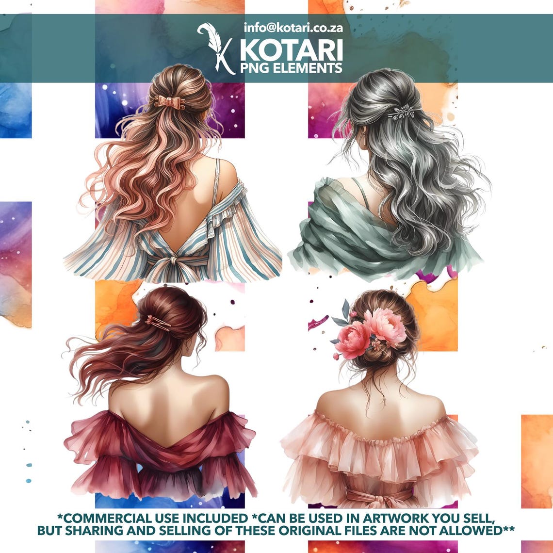 Woman Viewed From Behind in Flowy Dresses - Transparent PNG Clipart - Commercial Use - Etsy