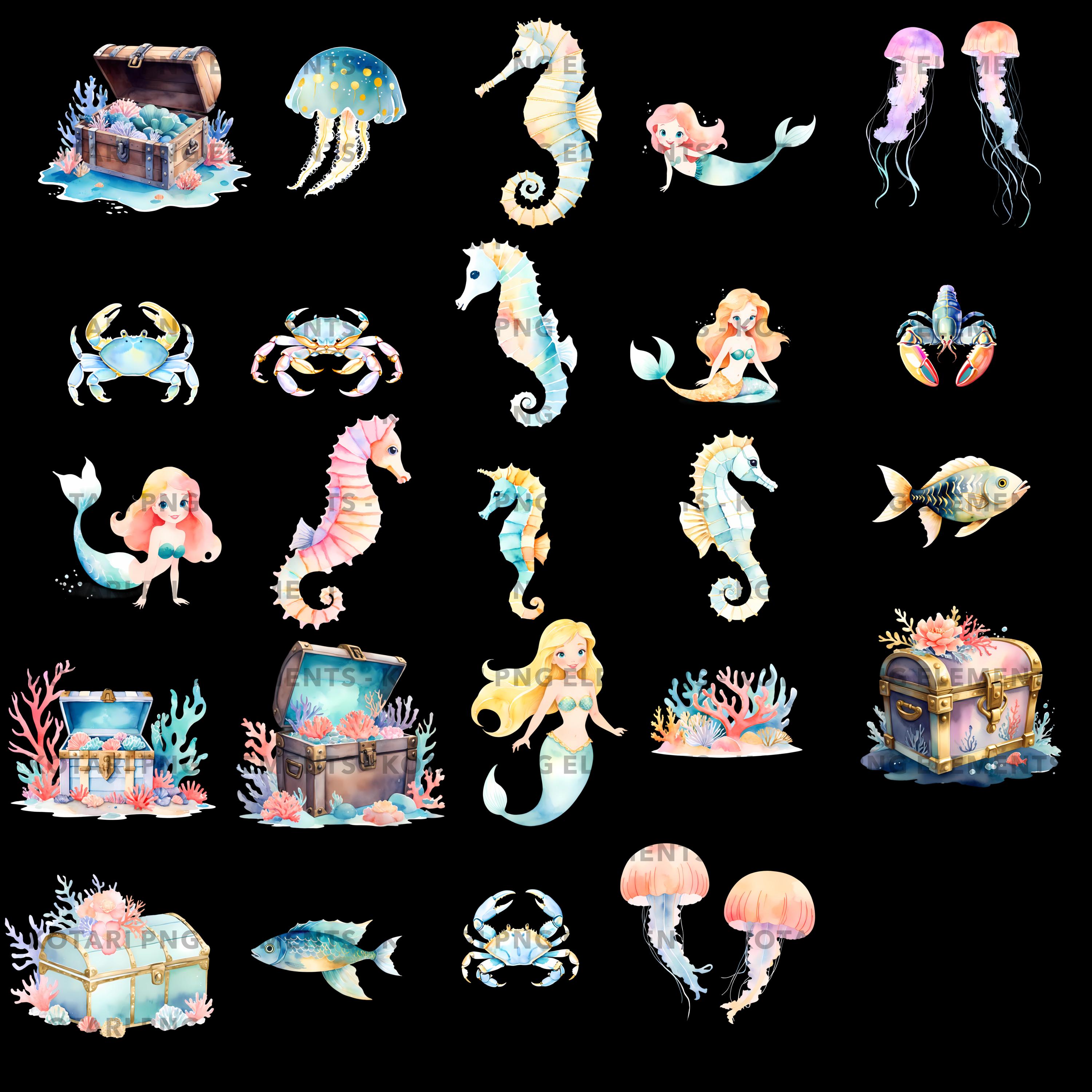 Mermaid Bundle Transparent PNG Clipart Commercial Use - Etsy