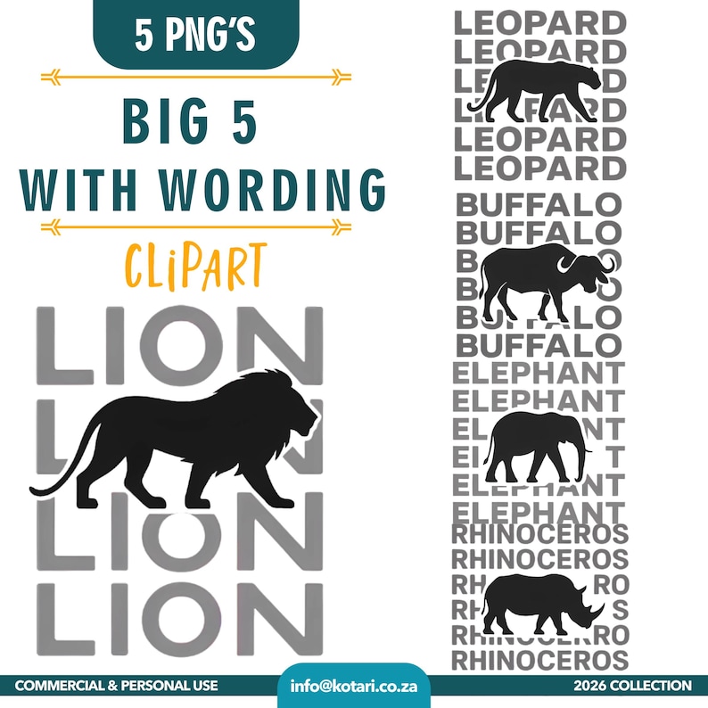Paquete de imágenes prediseñadas de los 5 grandes animales de safari ...