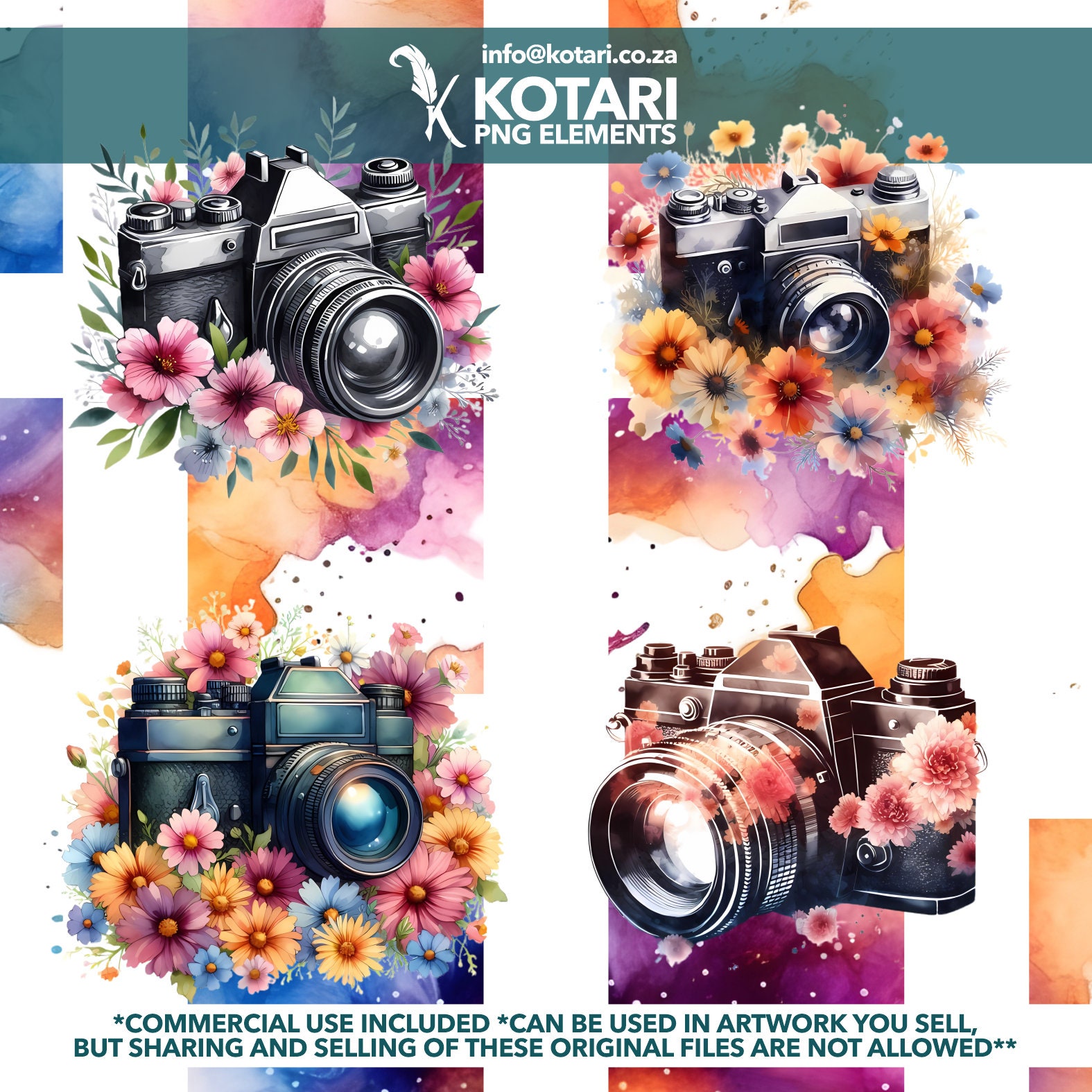 Floral Cameras Transparent PNG Clipart Commercial Use - Etsy