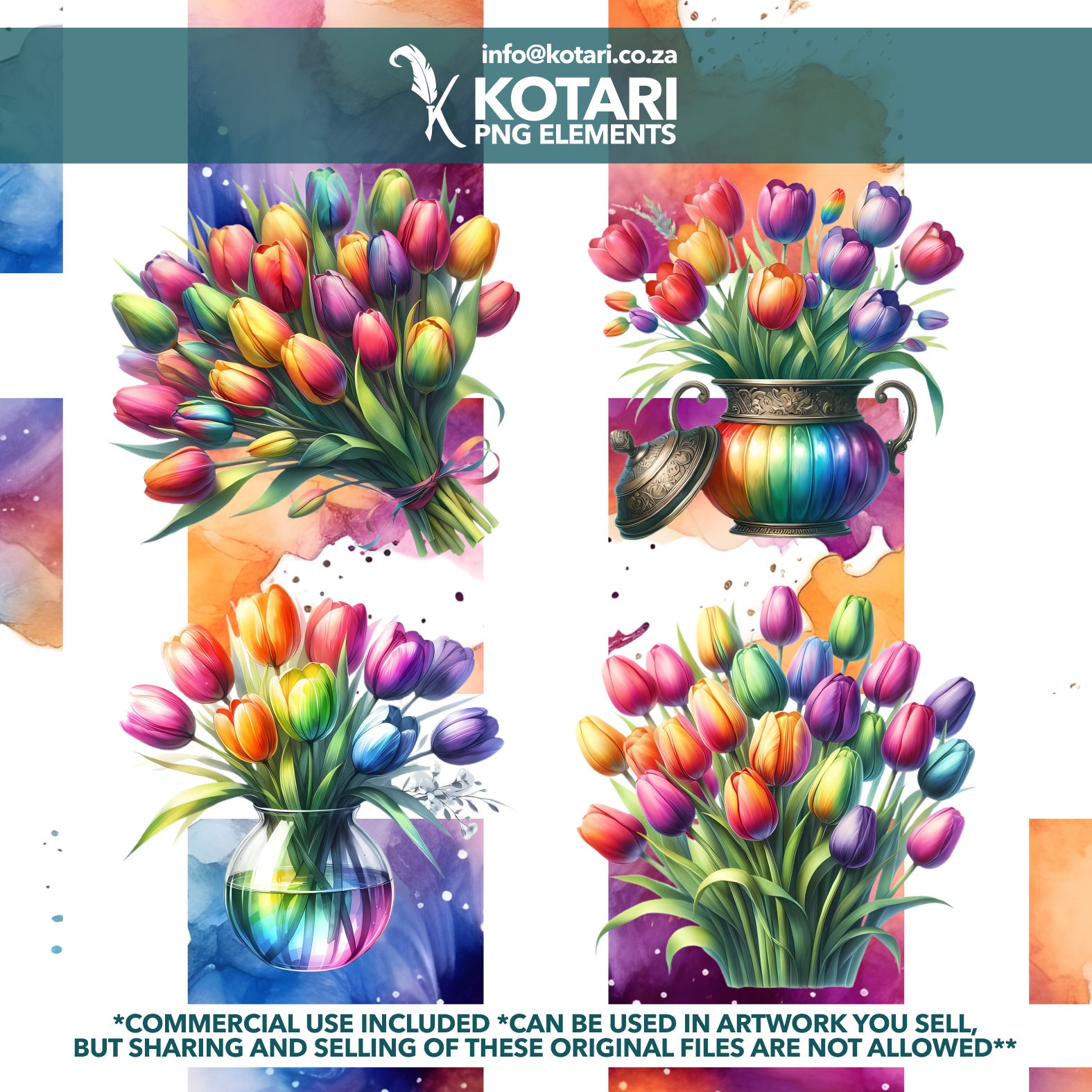 Rainbow Tulips Transparent PNG Clipart Commercial Use - Etsy