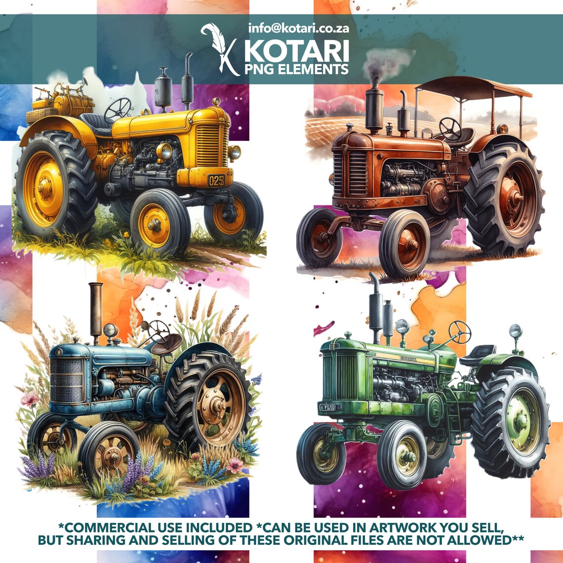 Tractor - Transparent PNG Clipart - Commercial Use - Etsy