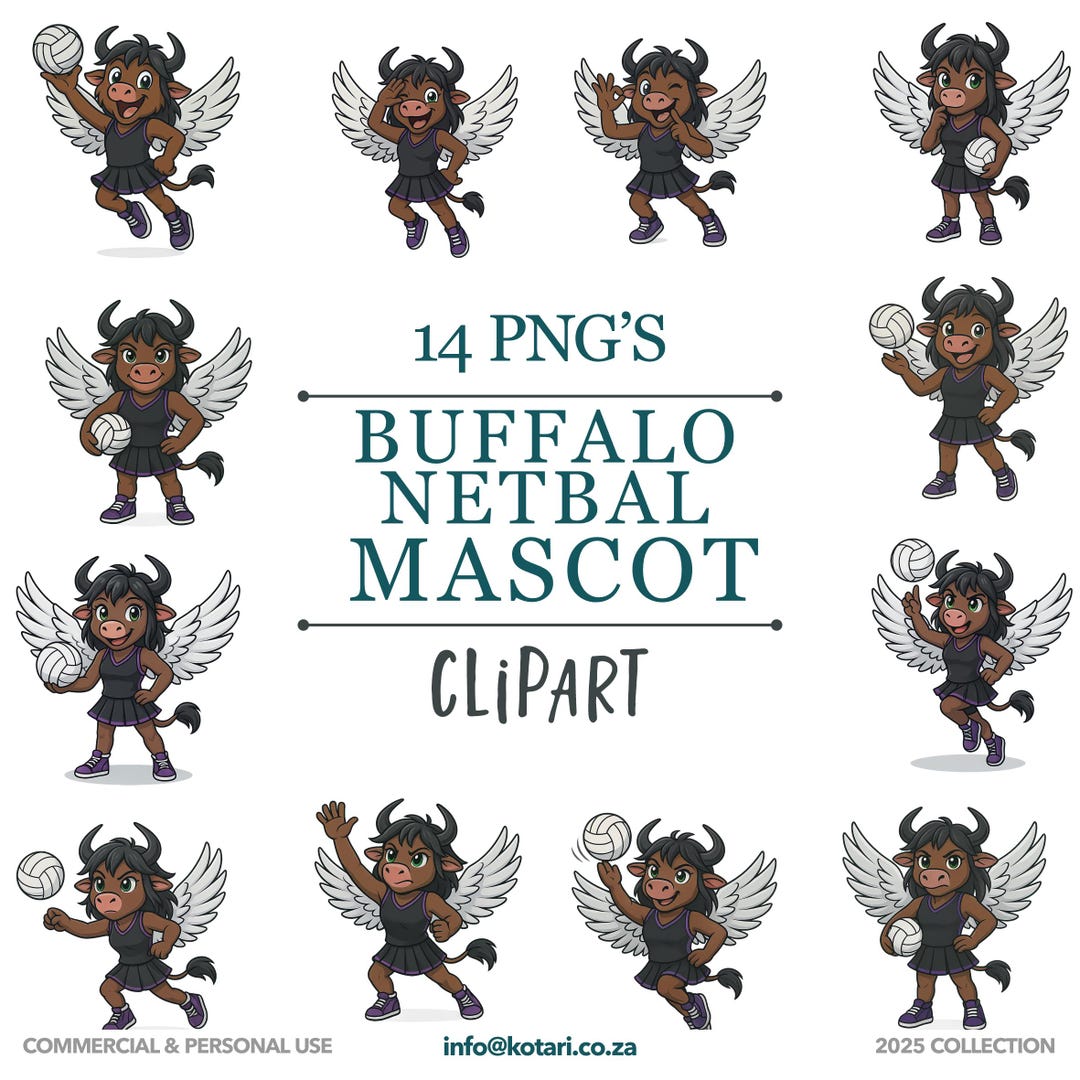 Buffalo Netball Mascot - Transparent PNG Clipart - Commercial Use - Etsy