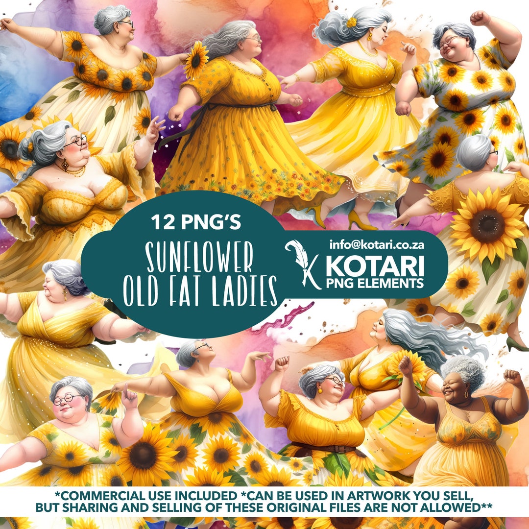 Old Sunflower Fat Ladies - Transparent PNG Clipart - Commercial Use - Etsy