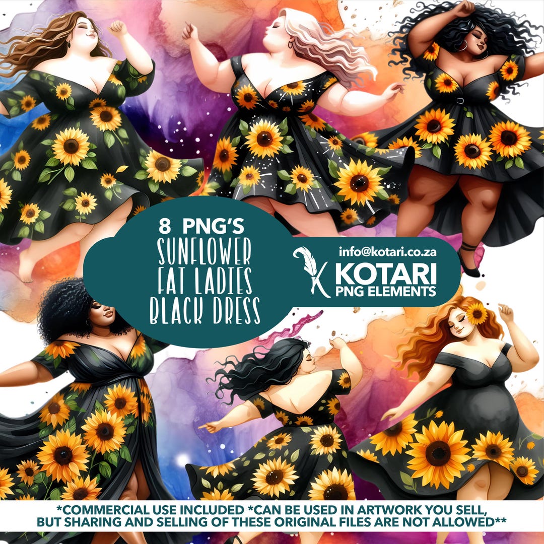 Sunflower Fat Ladies Black Dress * Transparent PNG Clipart - Commercial ...