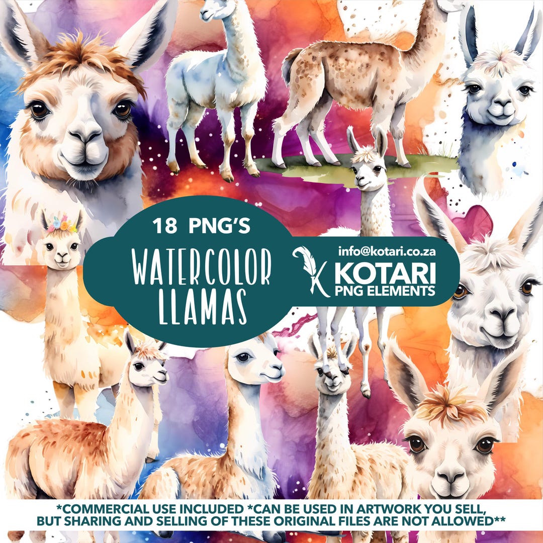 Watercolor Llamas - Transparent PNG Clipart - Commercial Use - Etsy
