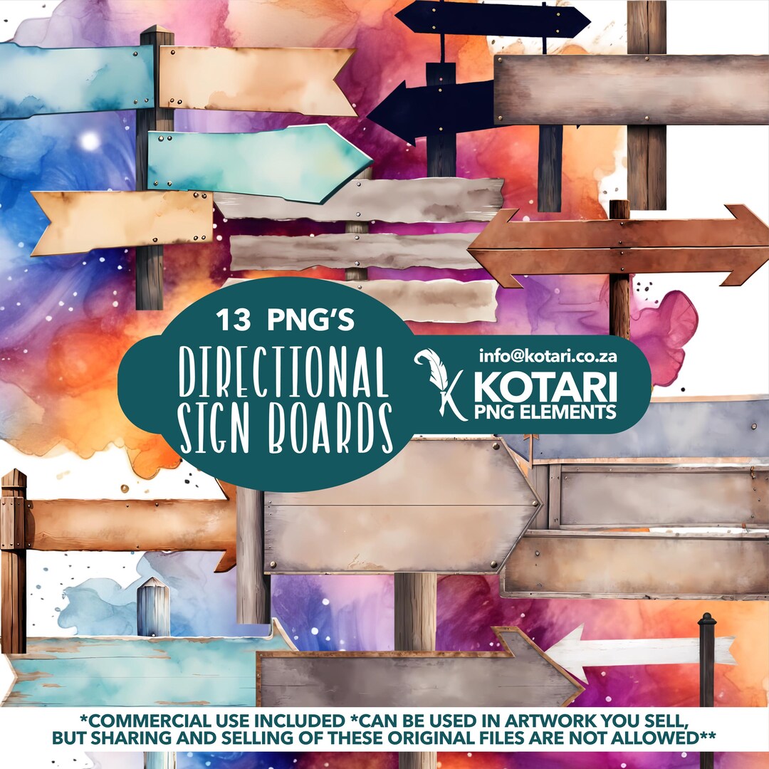 Directional Sign Board - Transparent PNG Clipart - Commercial Use - Etsy UK