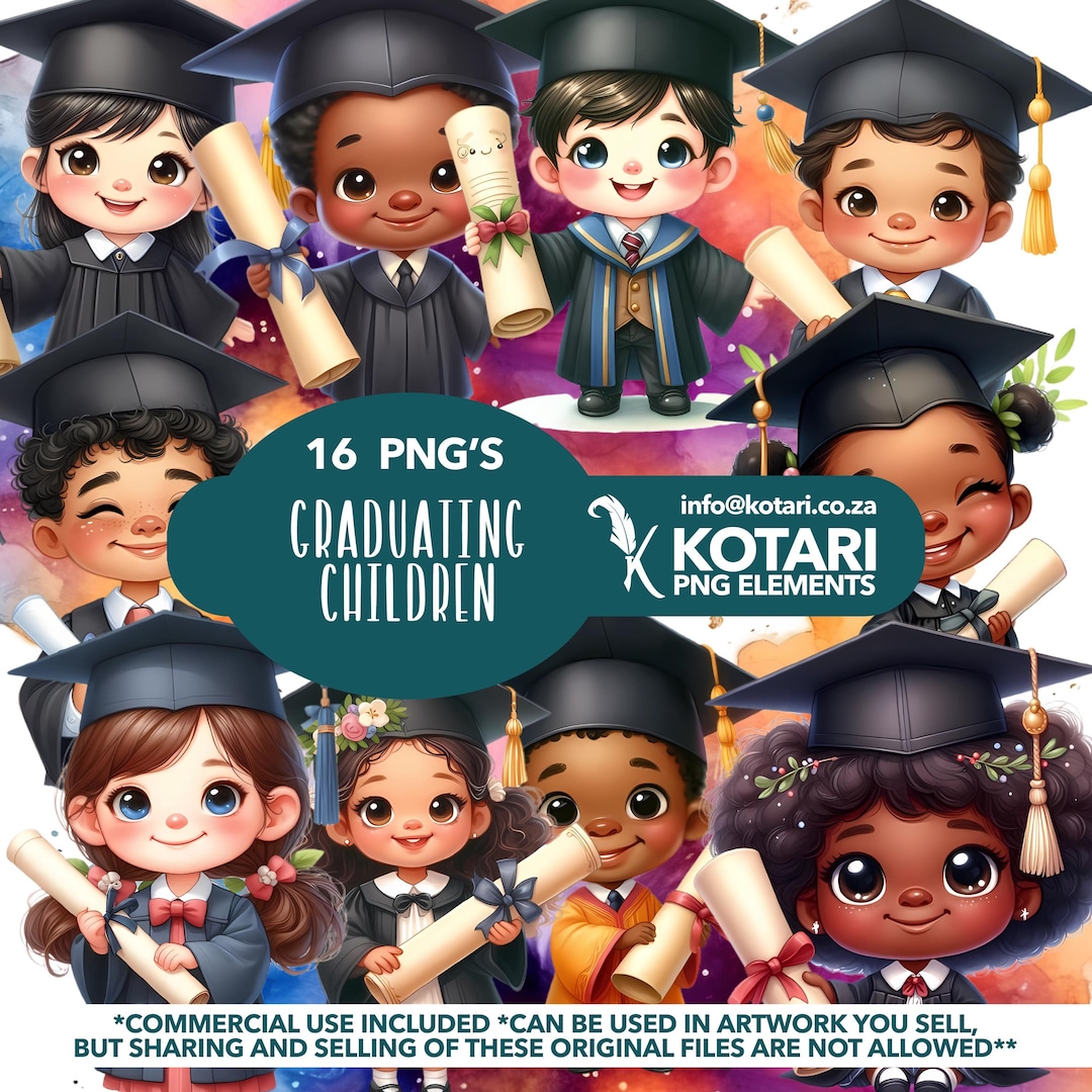 Graduating Children - Transparent PNG Clipart - Commercial Use - Etsy