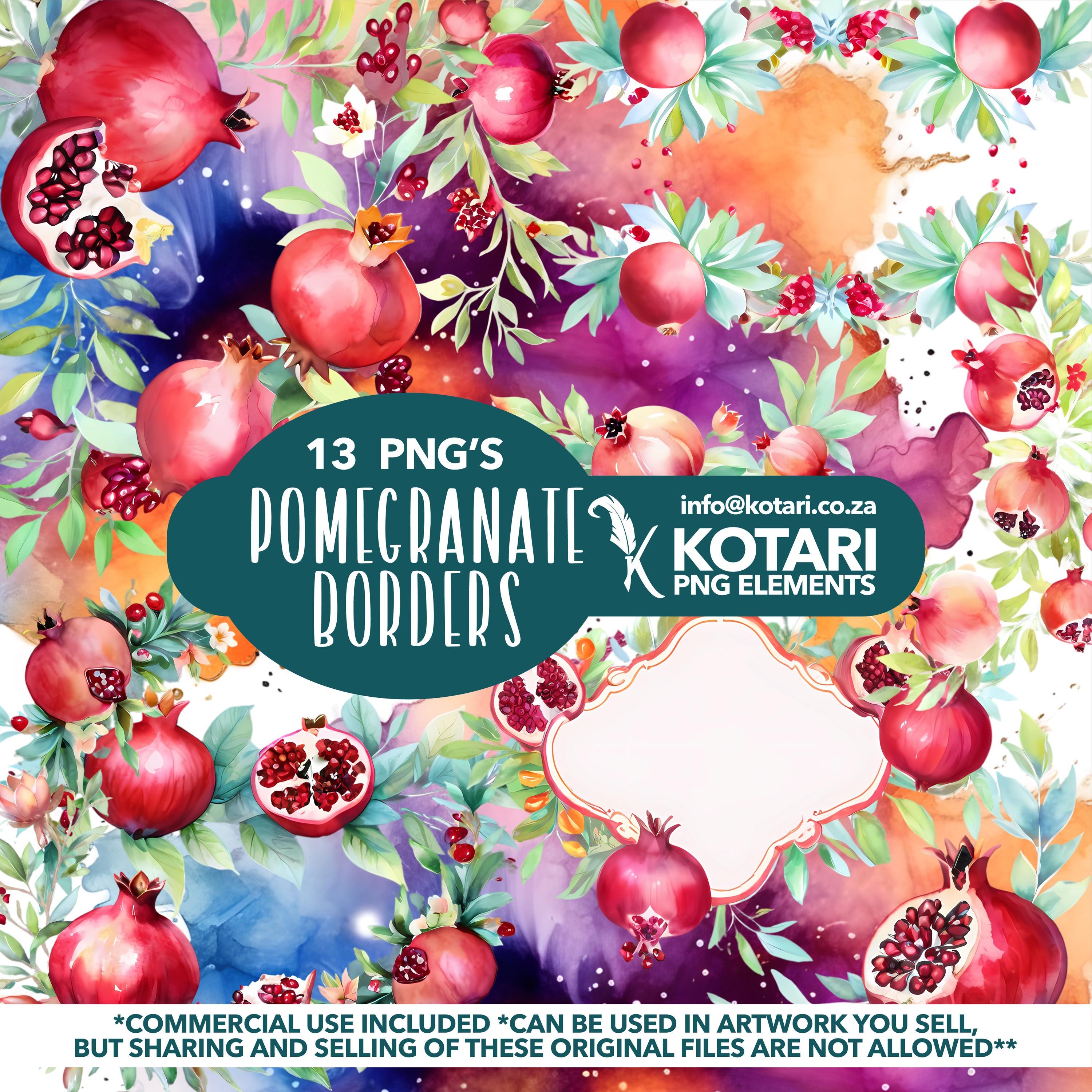 Pomegranate Borders Transparent PNG Clipart Commercial Use - Etsy