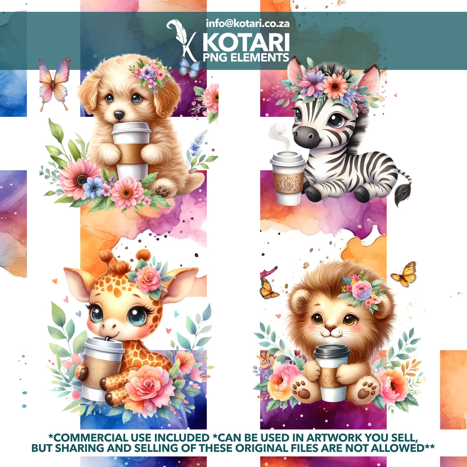 Coffee Animals Transparent PNG Clipart Commercial Use - Etsy