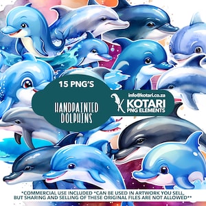 Hand Painted Dolphins - Transparent PNG Clipart - Commercial Use - Etsy