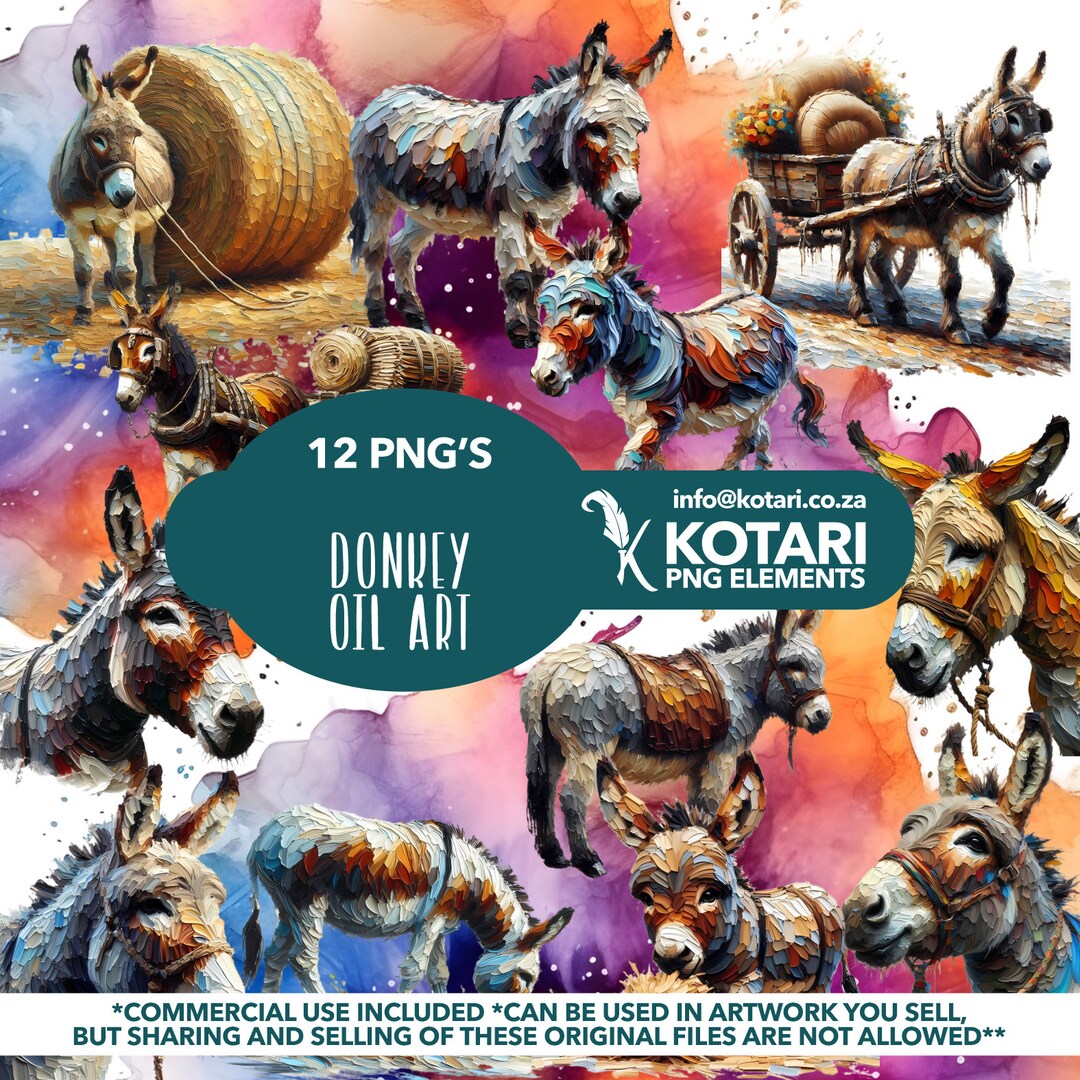 Oil Painted Donkeys - Transparent PNG Clipart - Commercial Use - Etsy