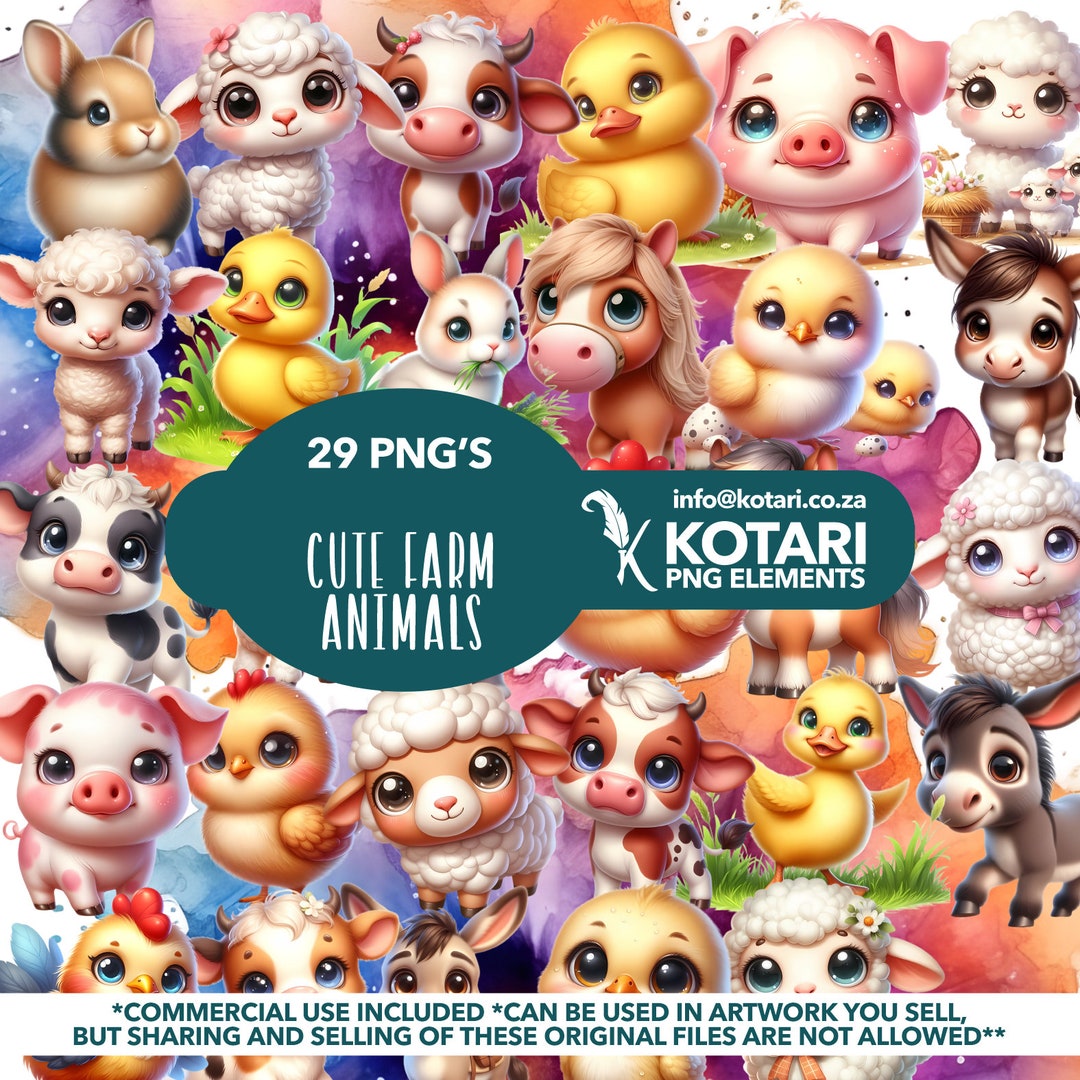 Cute Farm Animals - Transparent PNG Clipart - Commercial Use - Etsy