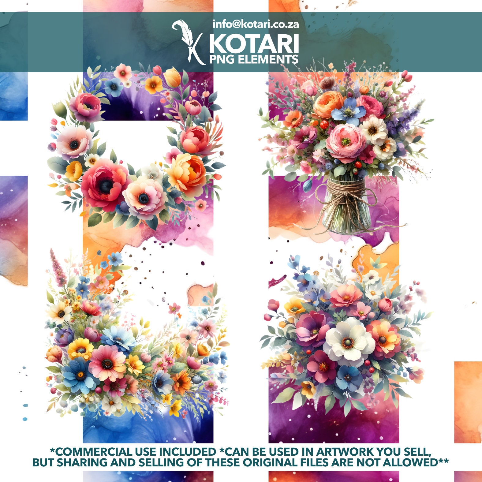 Watercolor Spring Floral Transparent PNG Clipart Commercial Use - Etsy