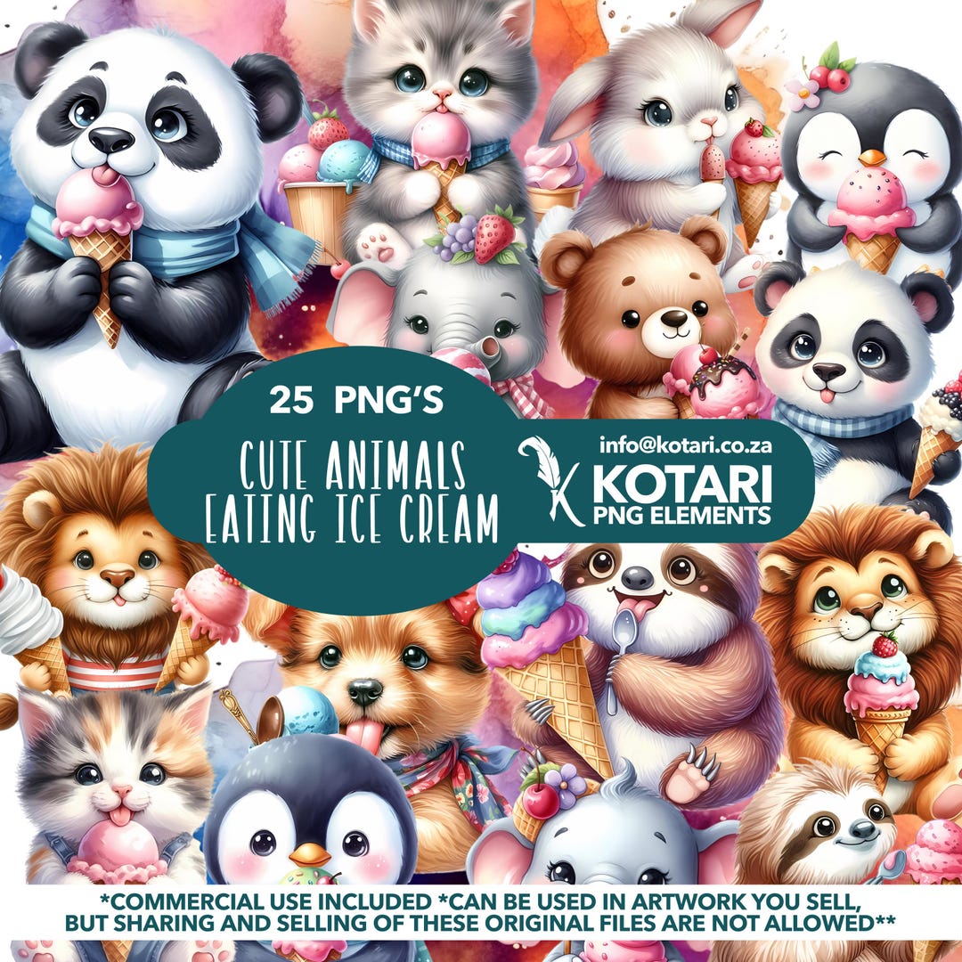 Cute Animals Eating Ice-cream - PNG Clipart - Commercial Use - Etsy