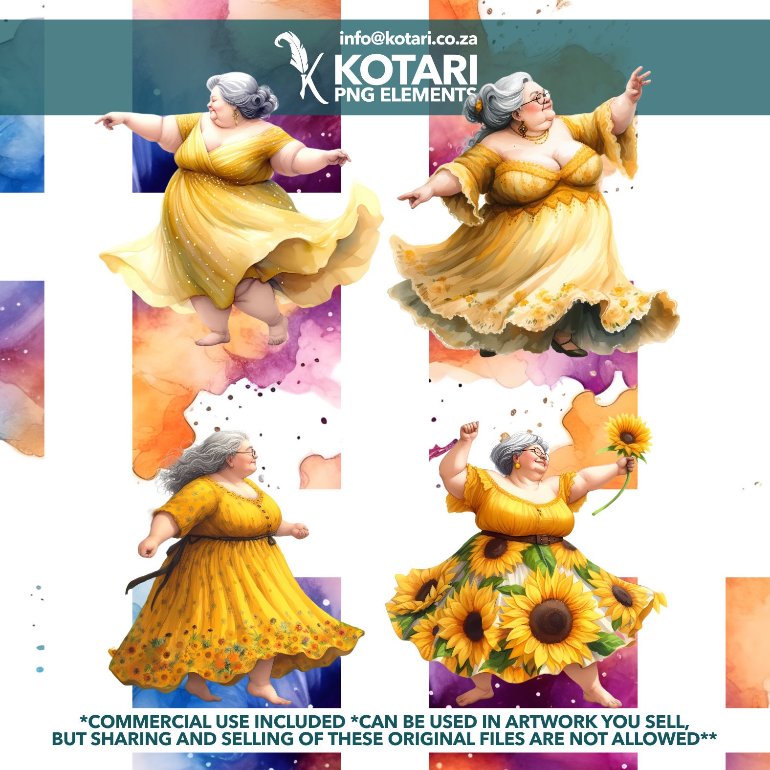 Old Sunflower Fat Ladies - Transparent PNG Clipart - Commercial Use - Etsy