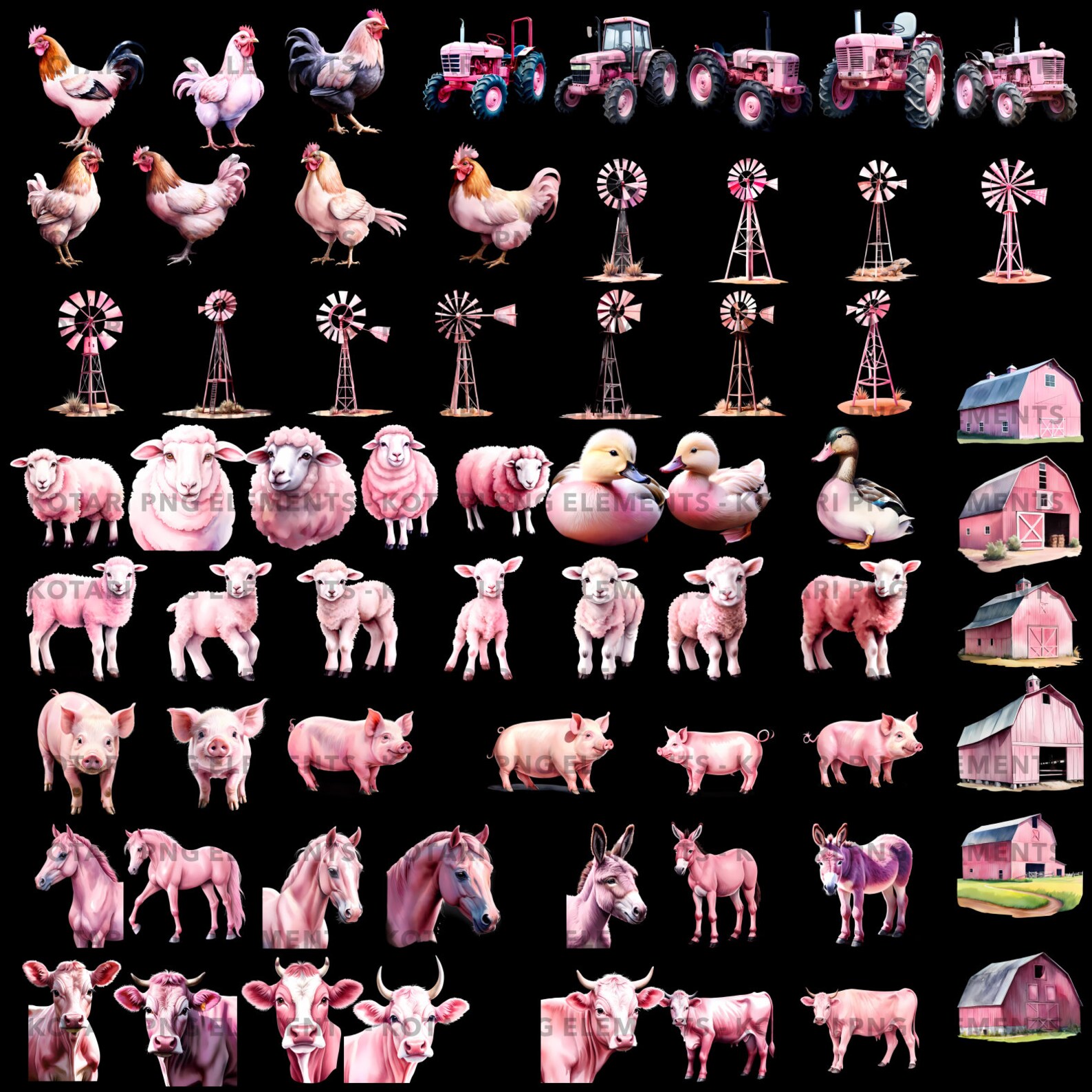 Pink Farm - Transparent PNG Clipart - Commercial Use - Etsy