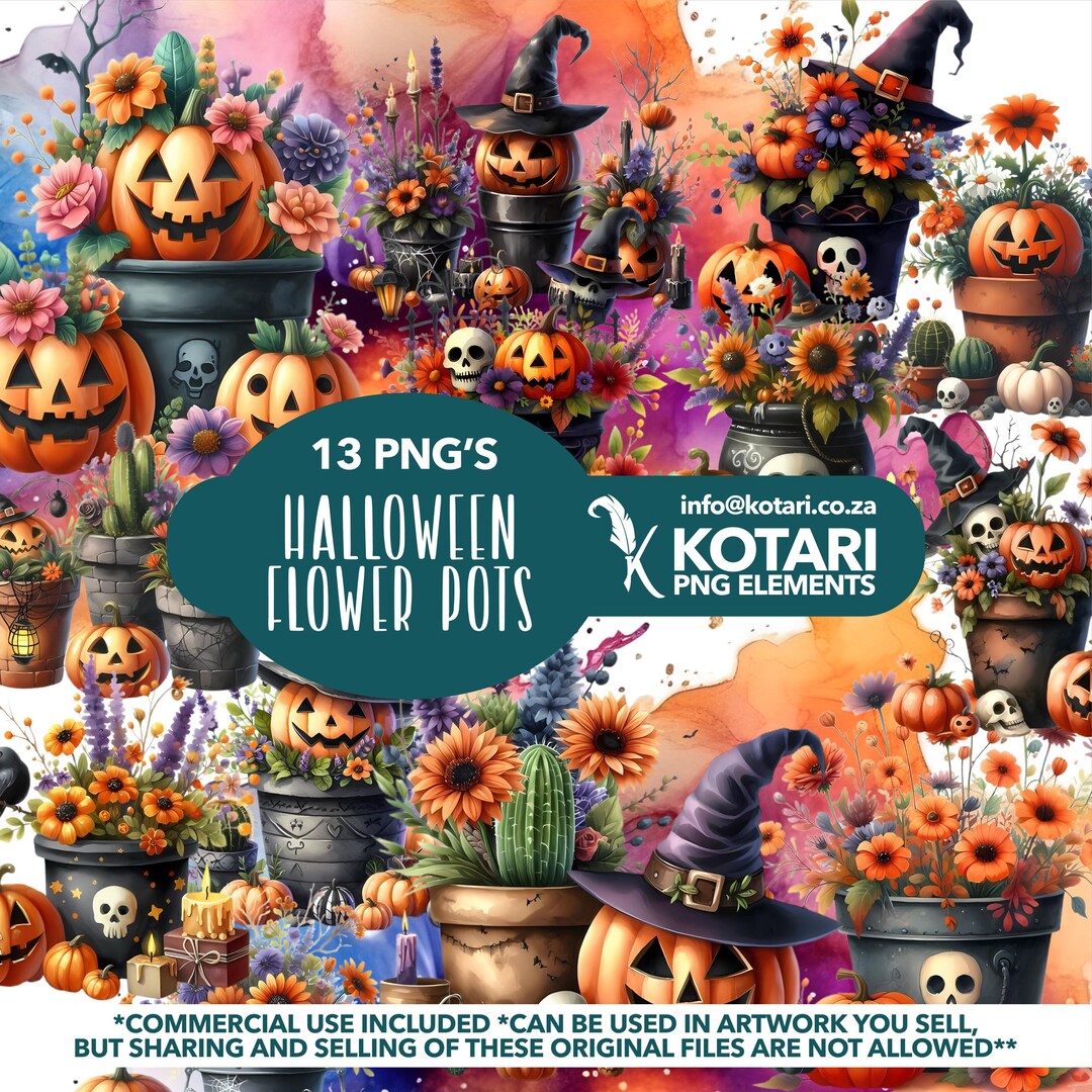 Halloween Flower Pots - Transparent PNG Clipart - Commercial Use - Etsy