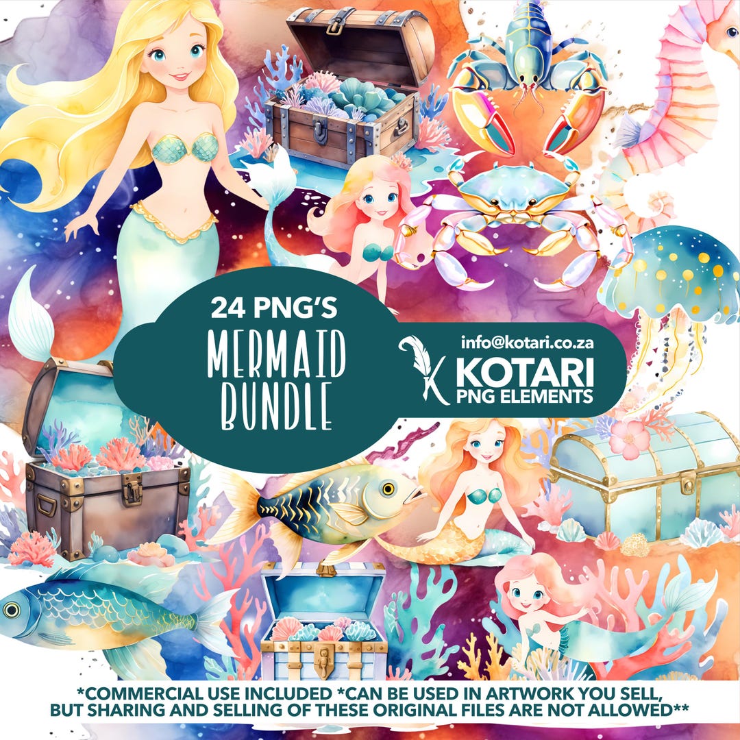 Mermaid Bundle - Transparent PNG Clipart - Commercial Use - Etsy