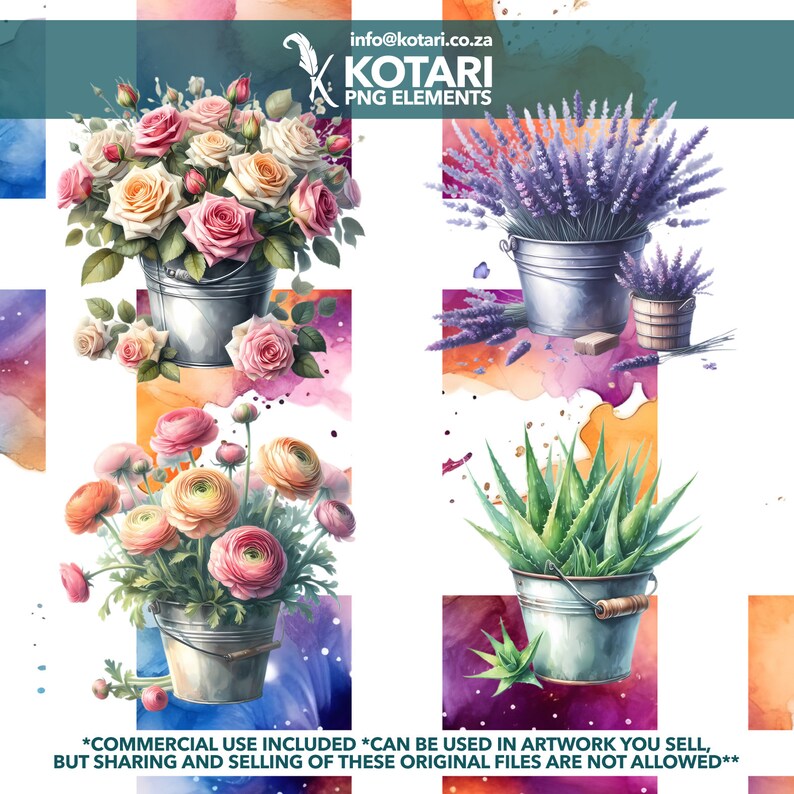 Floral Pail - Transparent PNG Clipart - Commercial Use - Etsy