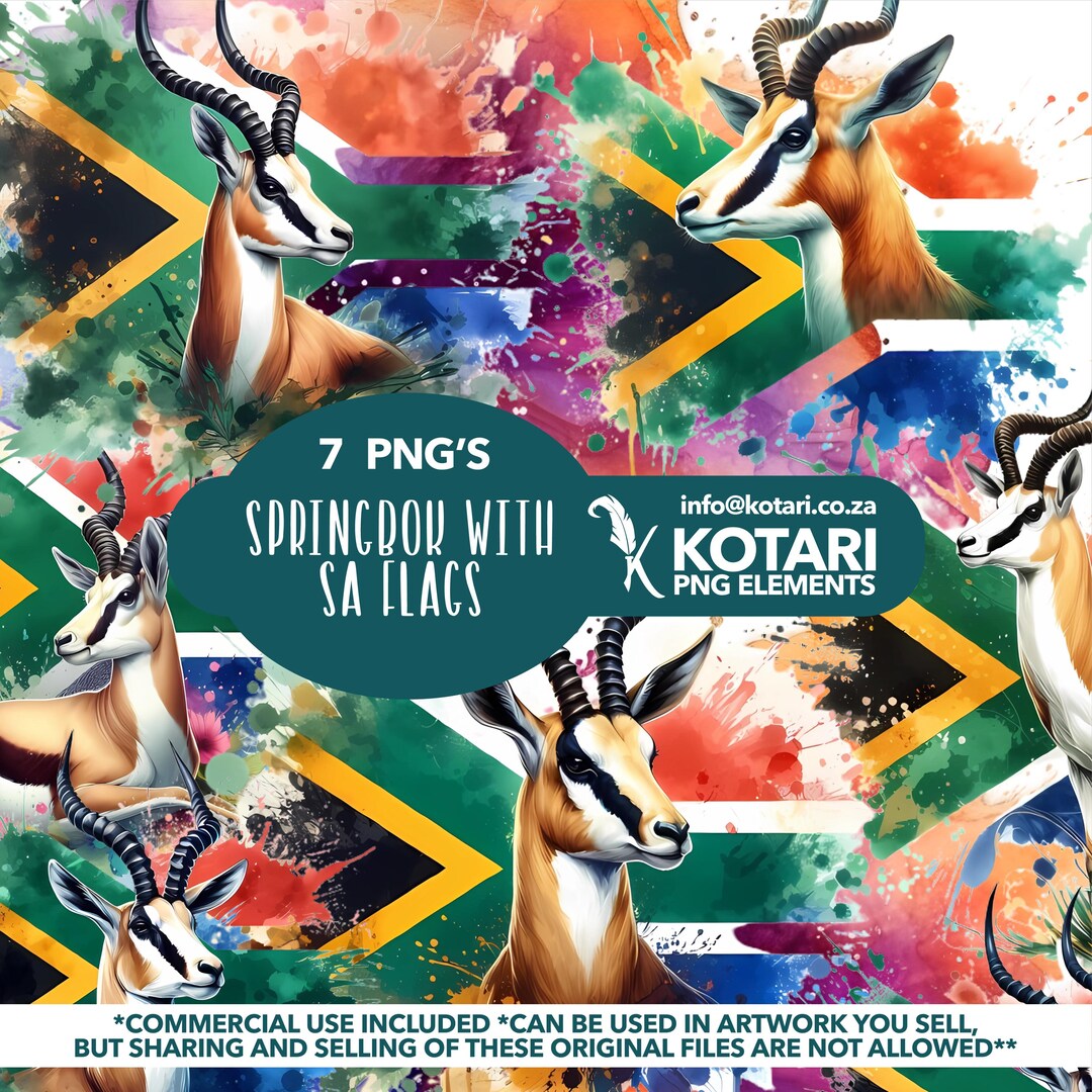 Springbok With SA Flag - Transparent PNG Clipart - Commercial Use - Etsy