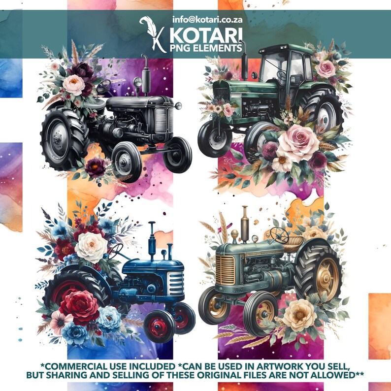 Floral Boho Tractor Transparent PNG Clipart Commercial Use - Etsy