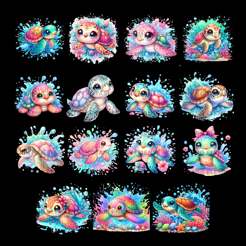 Cute Sea Turtles Transparent PNG Clipart Commercial Use - Etsy