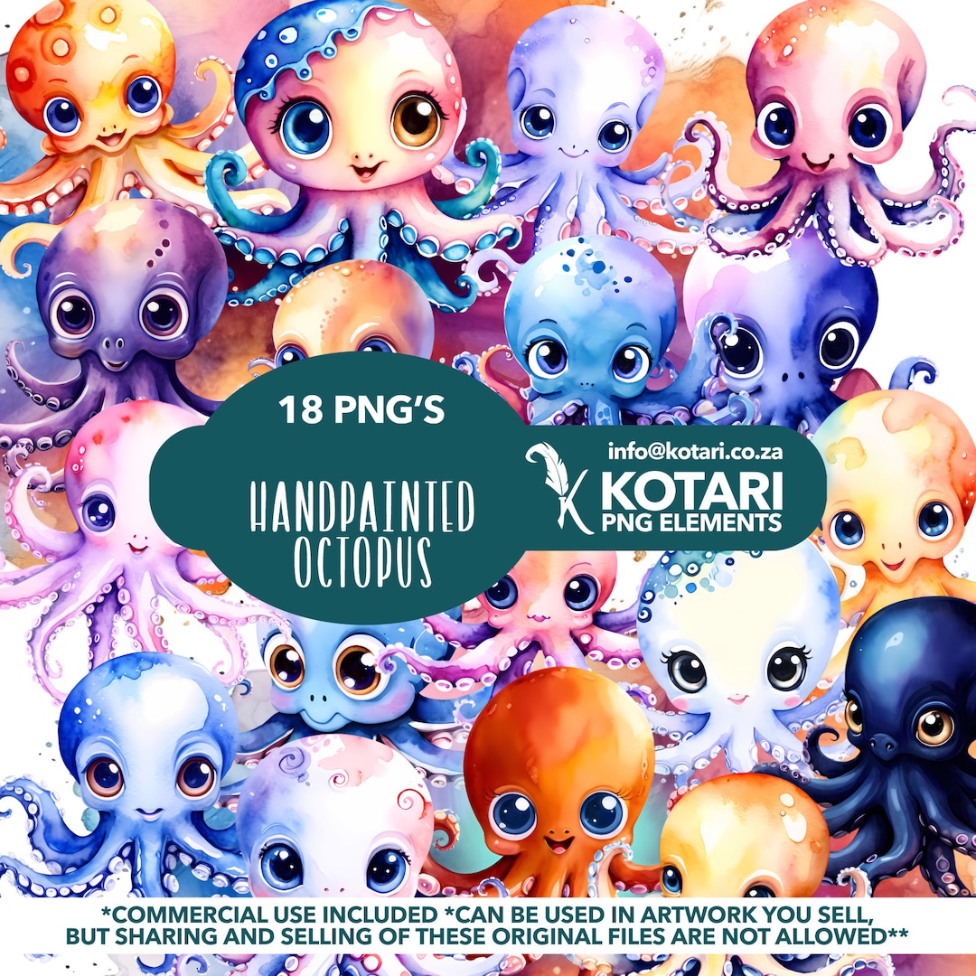Hand Painted Octopus - Transparent PNG Clipart - Commercial Use - Etsy