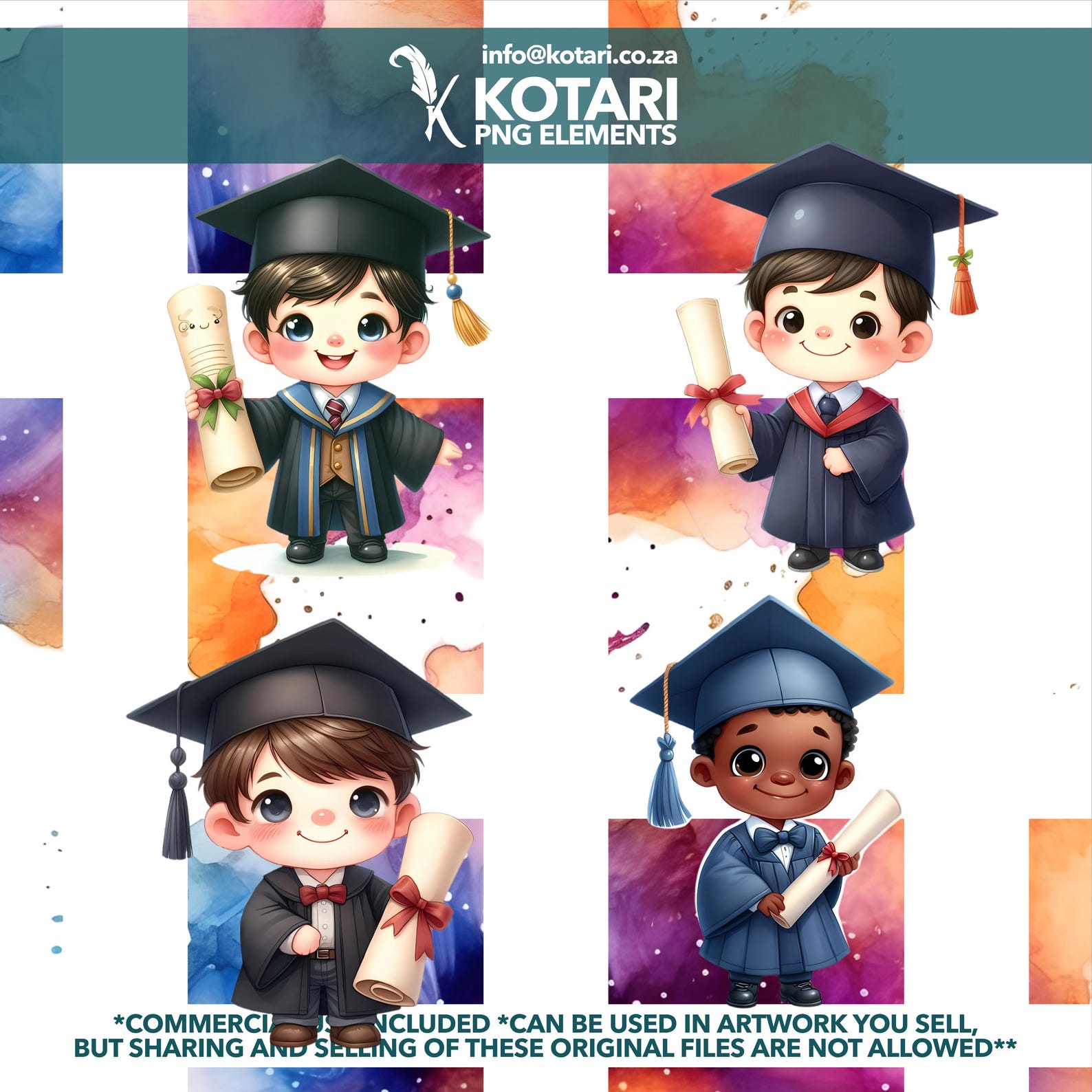 Graduating Children - Transparent PNG Clipart - Commercial Use - Etsy