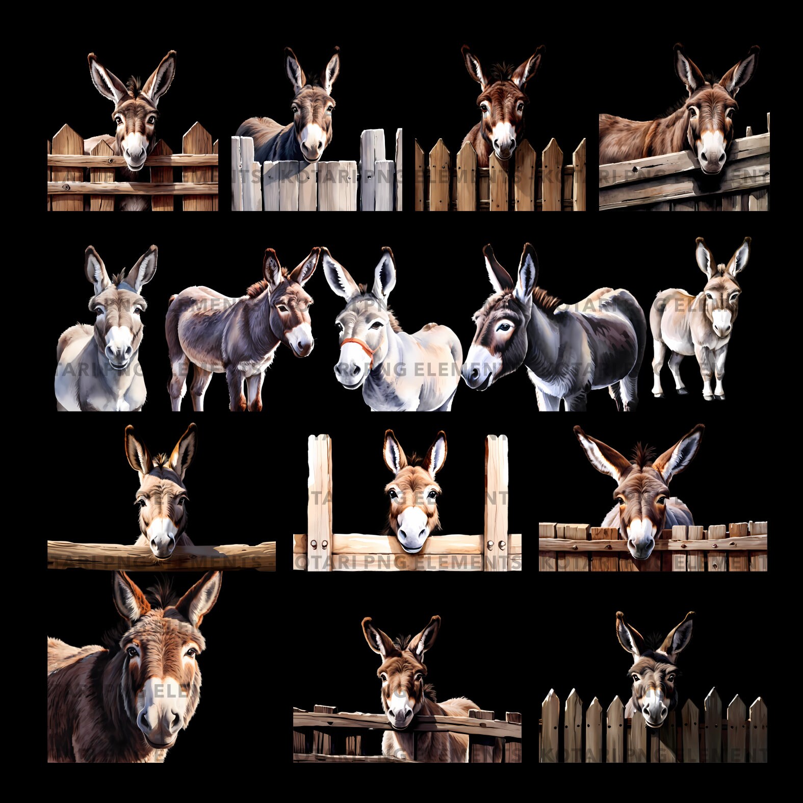 Peaking Donkeys Transparent PNG Clipart Commercial Use - Etsy