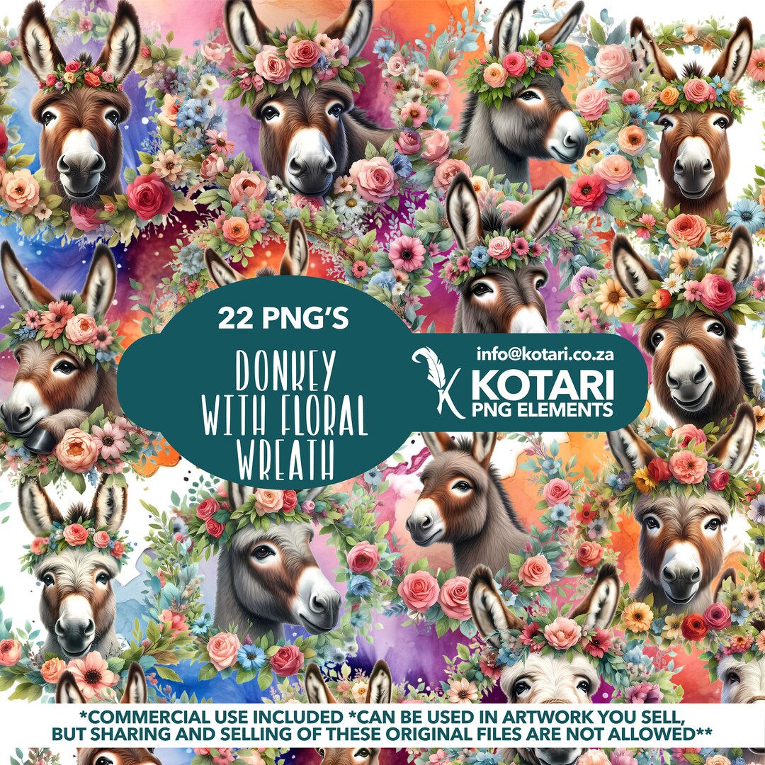 Donkeys With Floral Wreath - Transparent PNG Clipart - Commercial Use ...