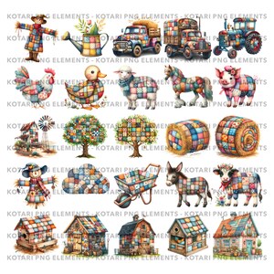 Patchwork Farm Animals and Elements - Transparent PNG Clipart ...