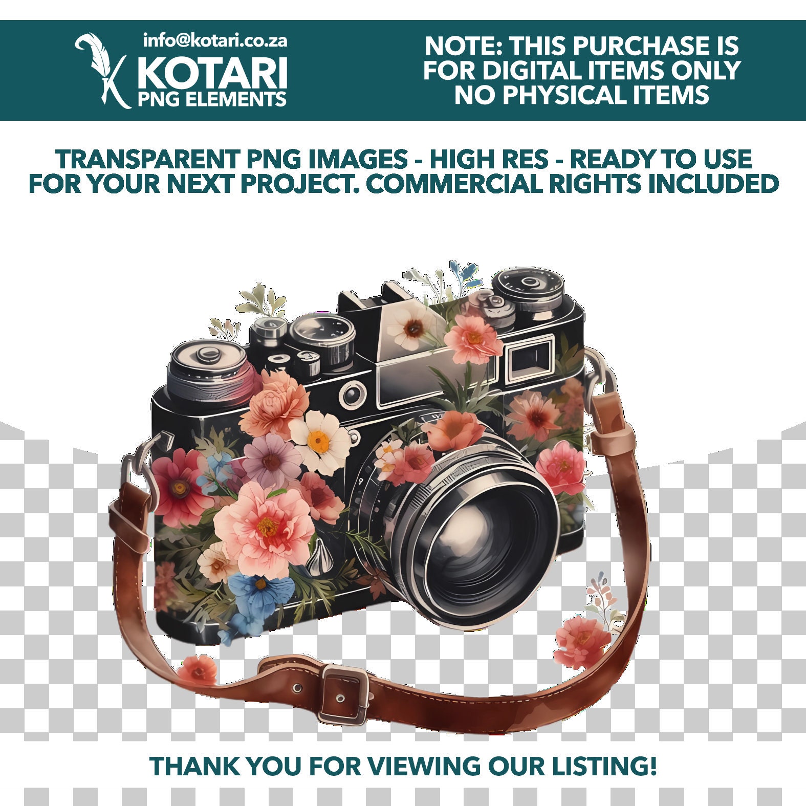 Floral Cameras Transparent PNG Clipart Commercial Use - Etsy