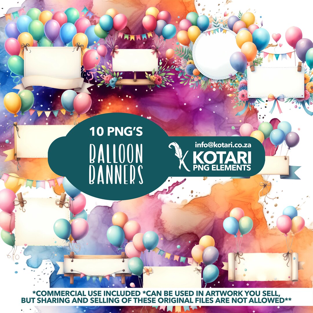 Balloon Banner -PNG Clipart - Commercial Use - Etsy