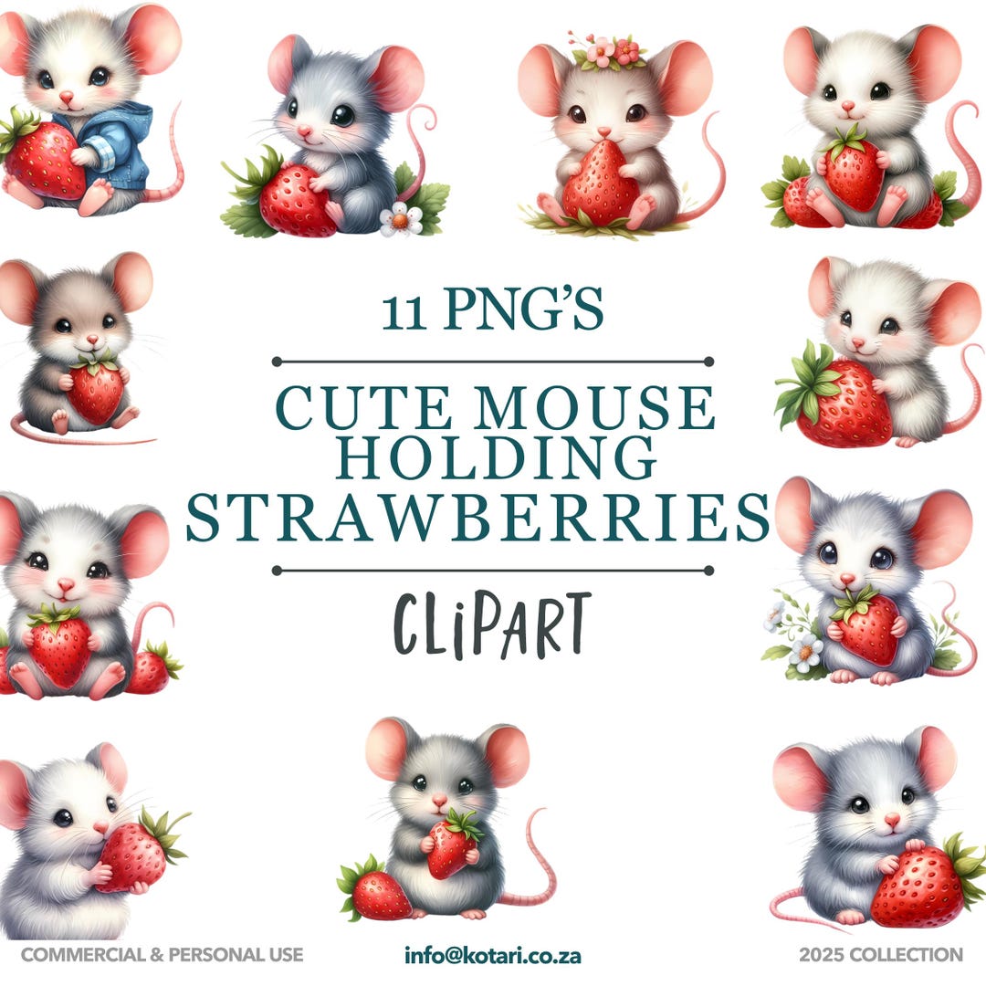 Mouse Holding Strawberry Clipart: Transparent PNG Images (commercial Use) - Etsy