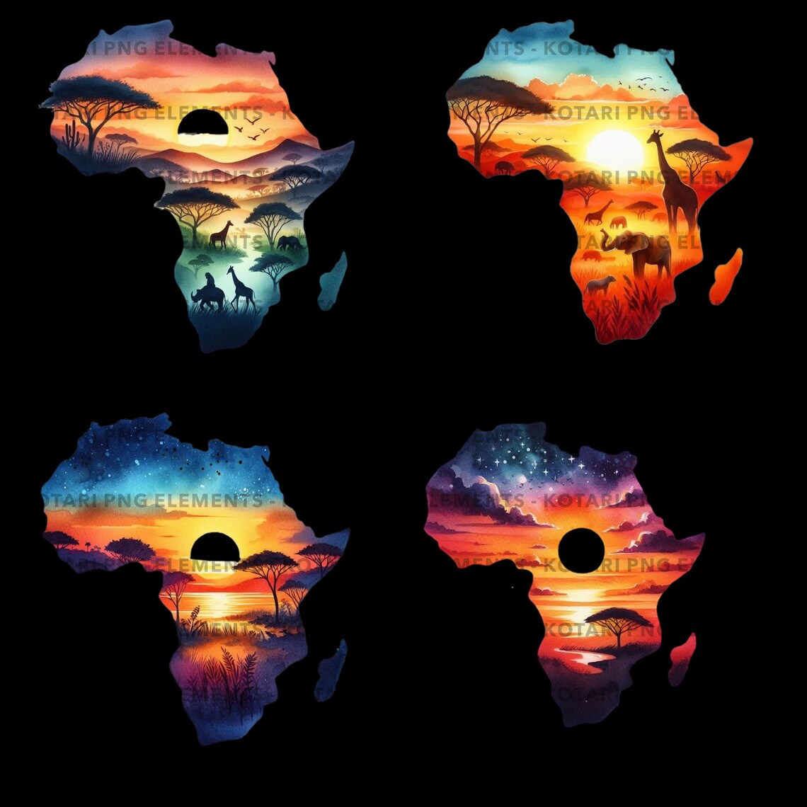 Africa Map Sunset - Transparent PNG Clipart - Commercial Use - Etsy
