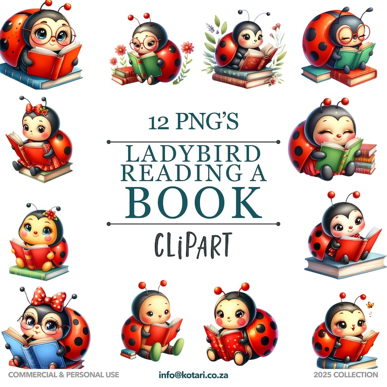 Ladybird Reading A Book - Transparent PNG Clipart - Commercial Use - Etsy