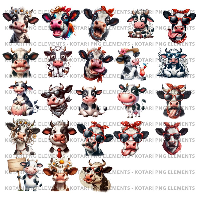 Funny Cows - Transparent PNG Clipart - Etsy