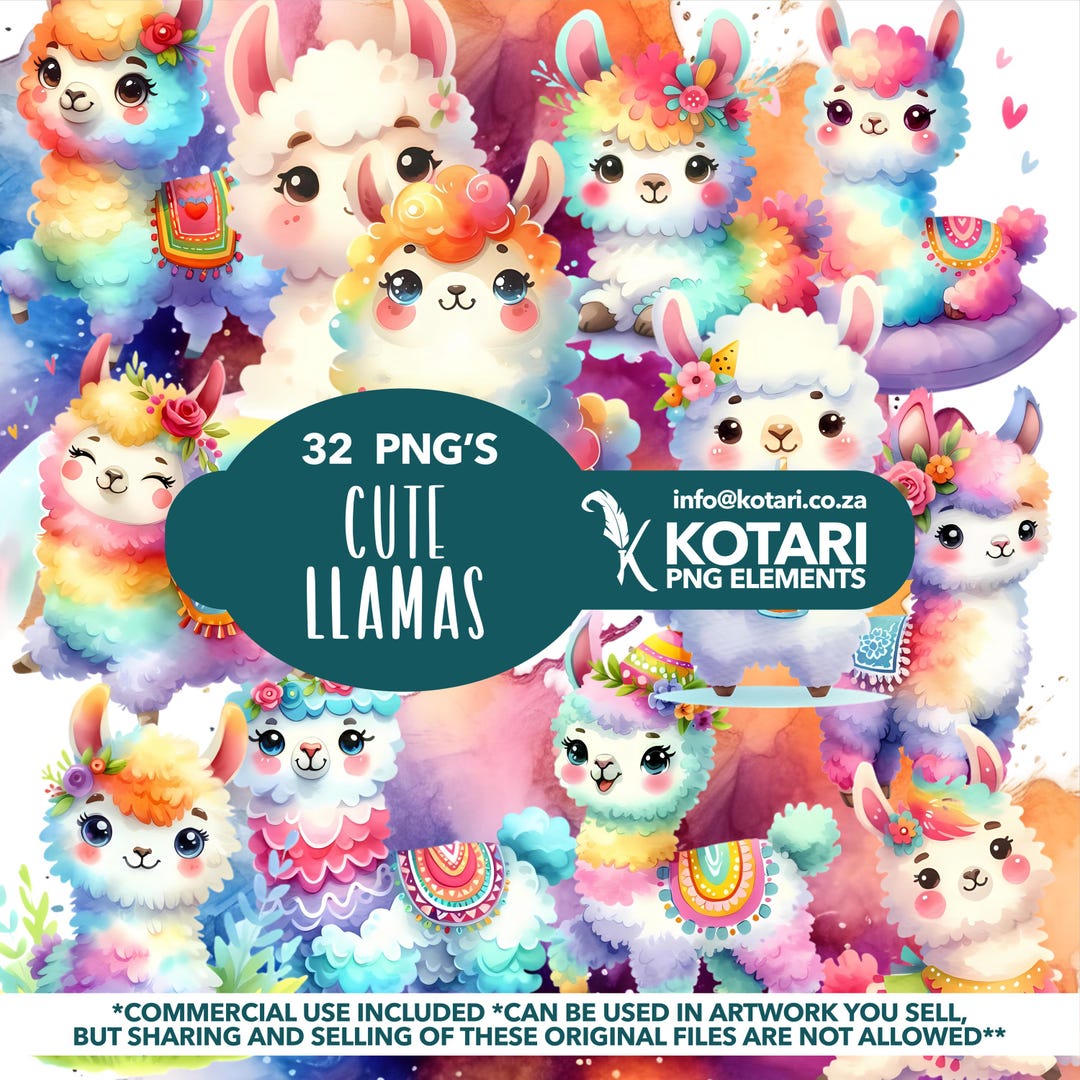 Cute Llamas - Transparent PNG Clipart - Commercial Use - Etsy