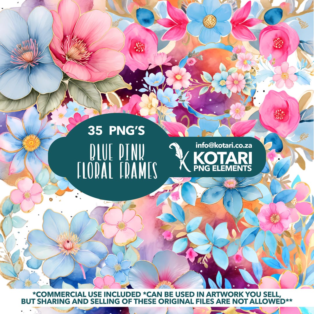 Blue Pink Floral Borders and Frames - Transparent PNG Clipart ...