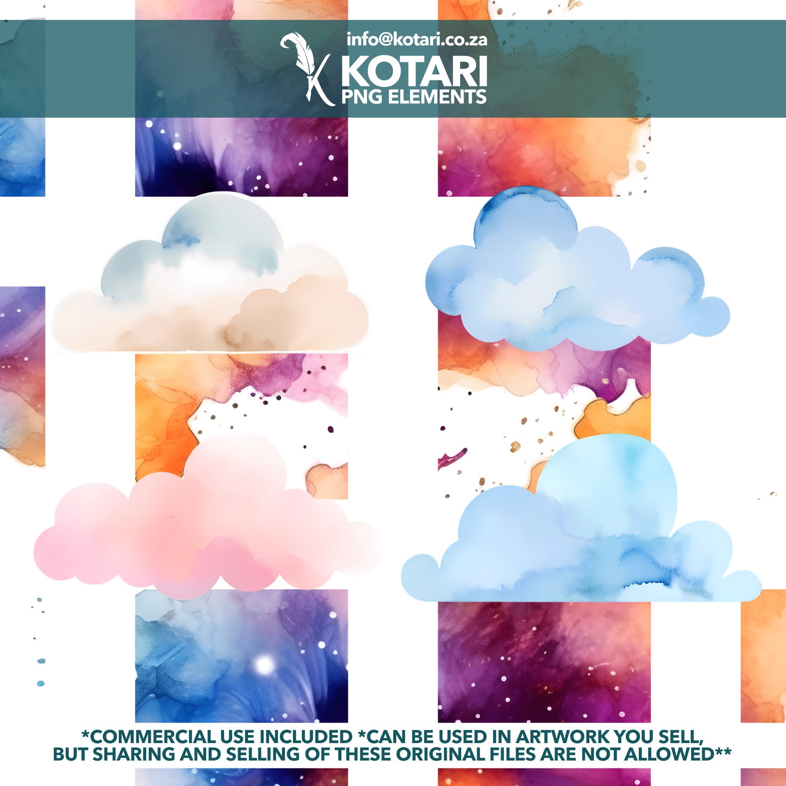 Watercolor Clouds Transparent PNG Clipart Commercial Use - Etsy