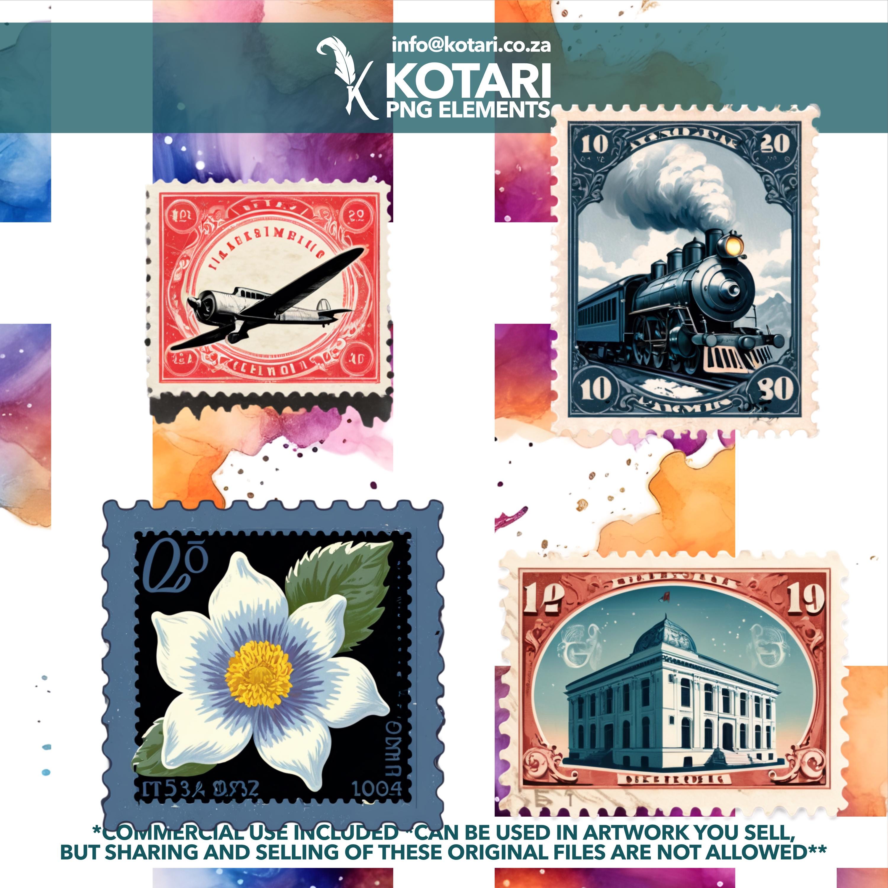 Vintage Stamps Transparent PNG Clipart Commercial Use - Etsy