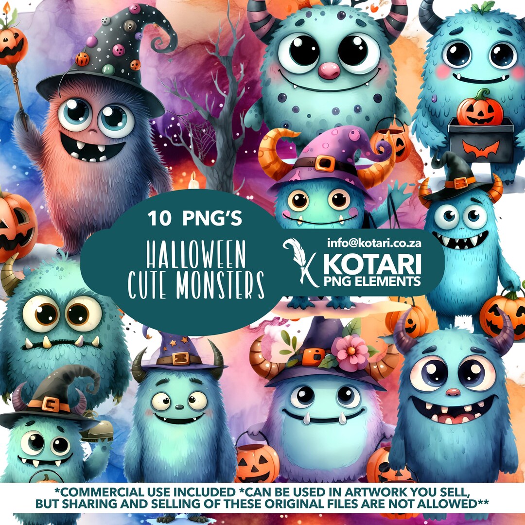 Cute Halloween Monsters - Transparent PNG Clipart - Commercial Use - Etsy