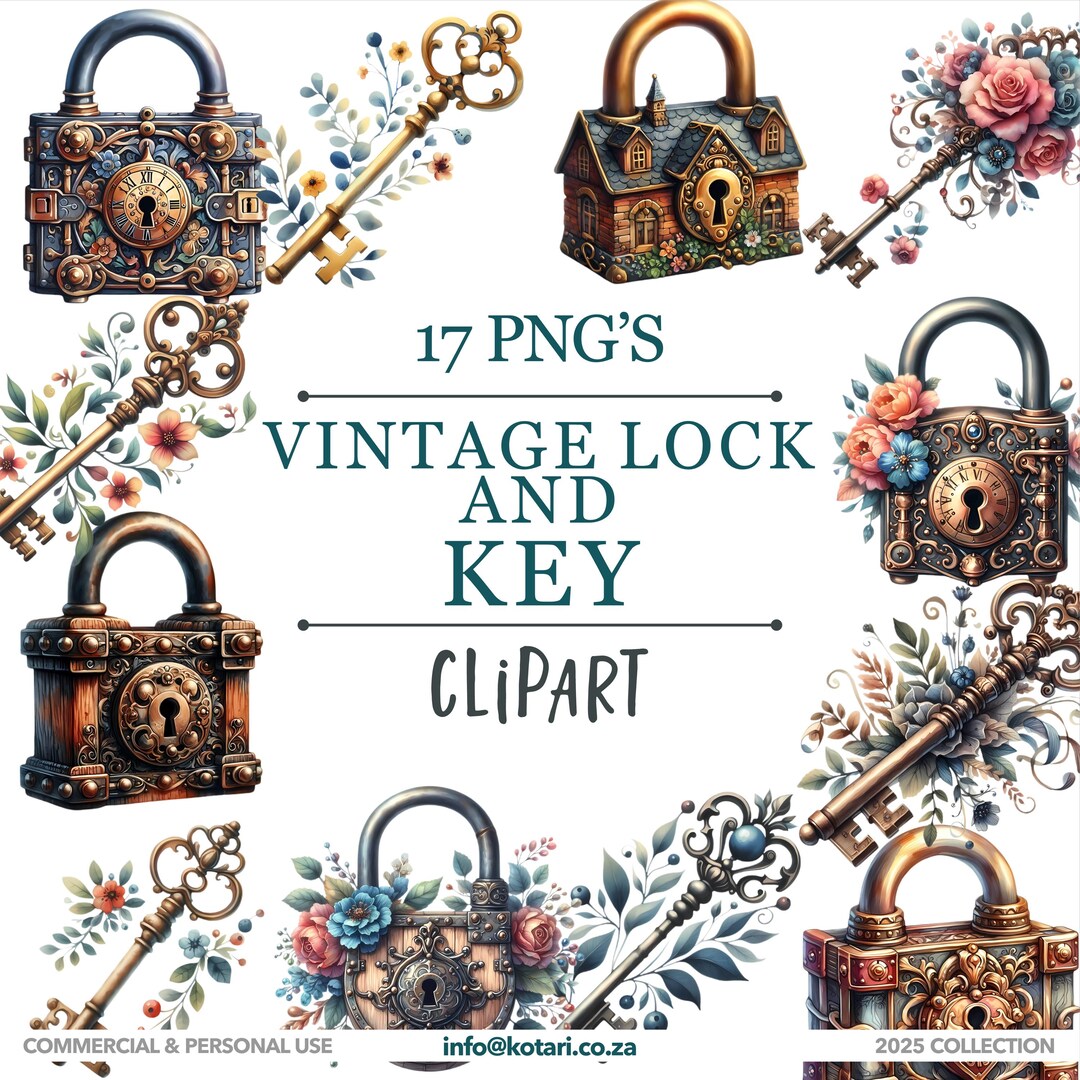 Vintage Lock and Key - Transparent PNG Clipart - Commercial Use - Etsy