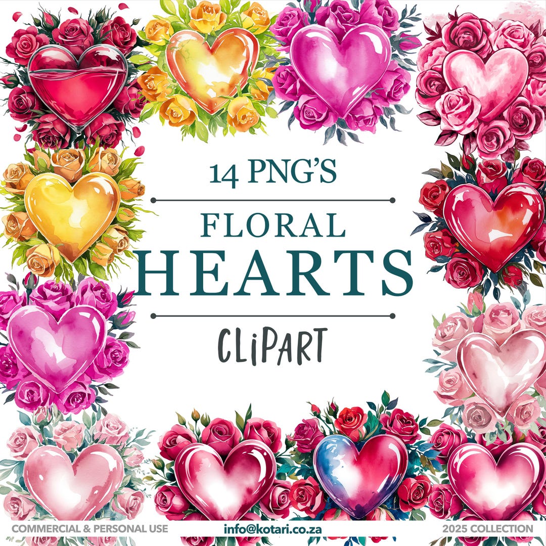 Floral Hearts - Transparent PNG Clipart - Commercial Use - Etsy